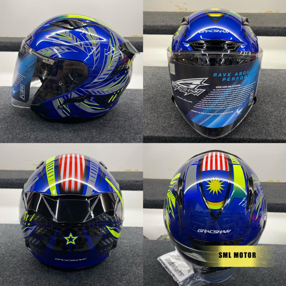 GRACSHAW GENNEX KOL SERIES DASHUT (Open Face Helmet with Double Visor ...