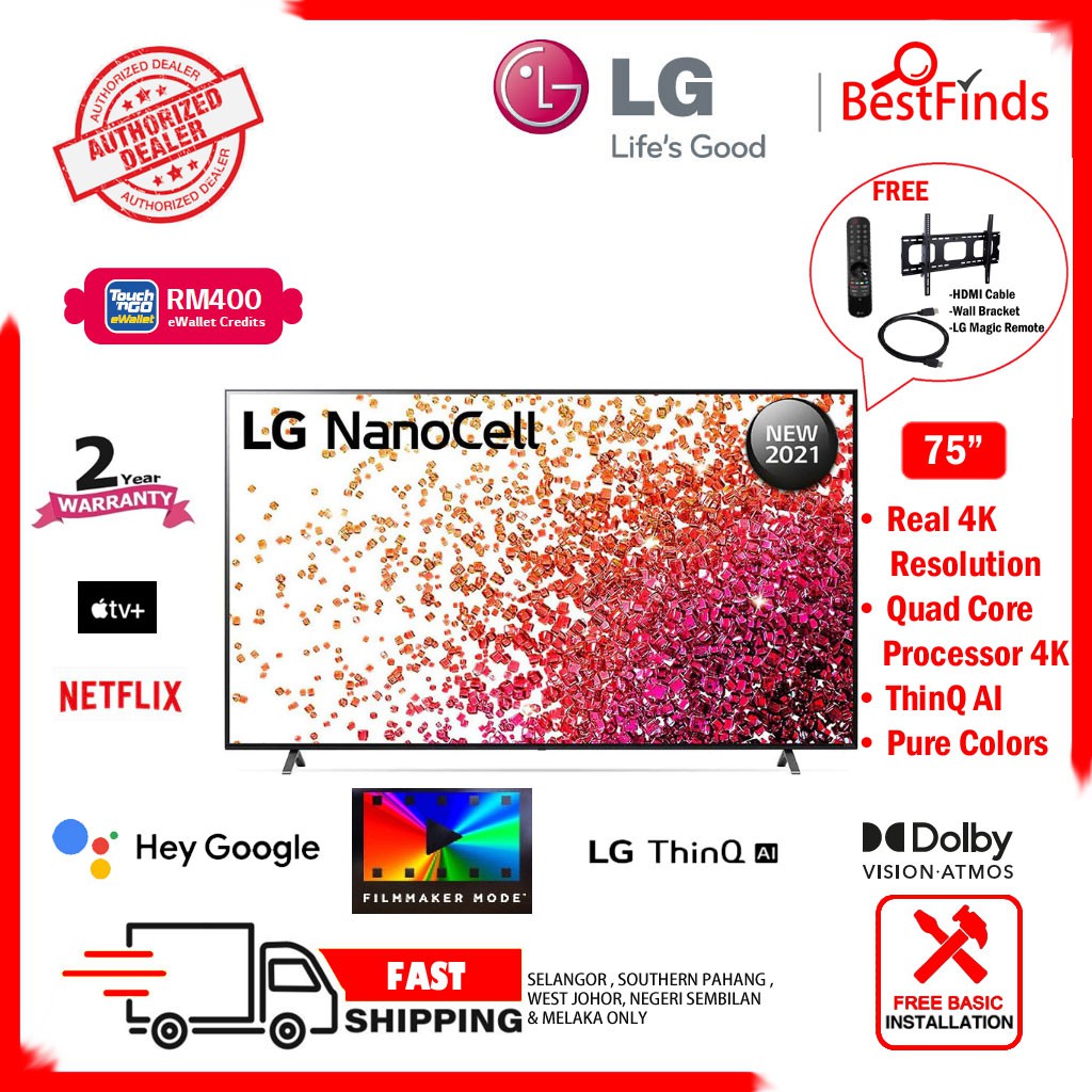 FREE Touch'nGo Credit(RM400) LG NANO75 75 Inch (75NANO75TPA) 4K Smart NanoCell TV with AI ThinQ ...