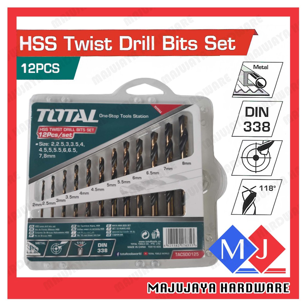 ROTOCUT 13PC HSS Tin Coated Drill Bit Set Twist Bits Drilling Metal Steel Wood Plastic Aluminium ...