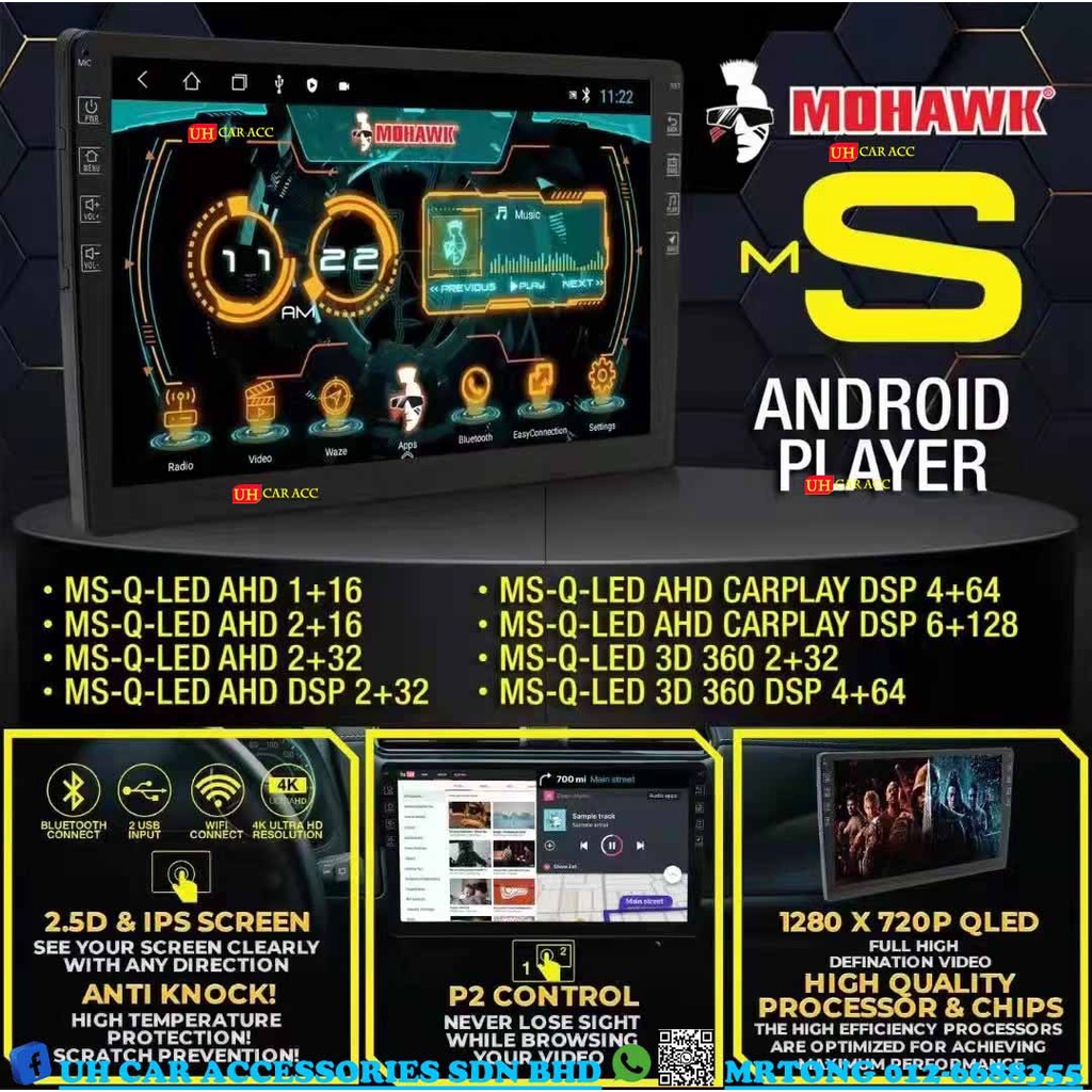 MOHAWK MS SERIES QLED CARPLAY AHD IPS 360 ANDROID PLAYER CAMERA ...