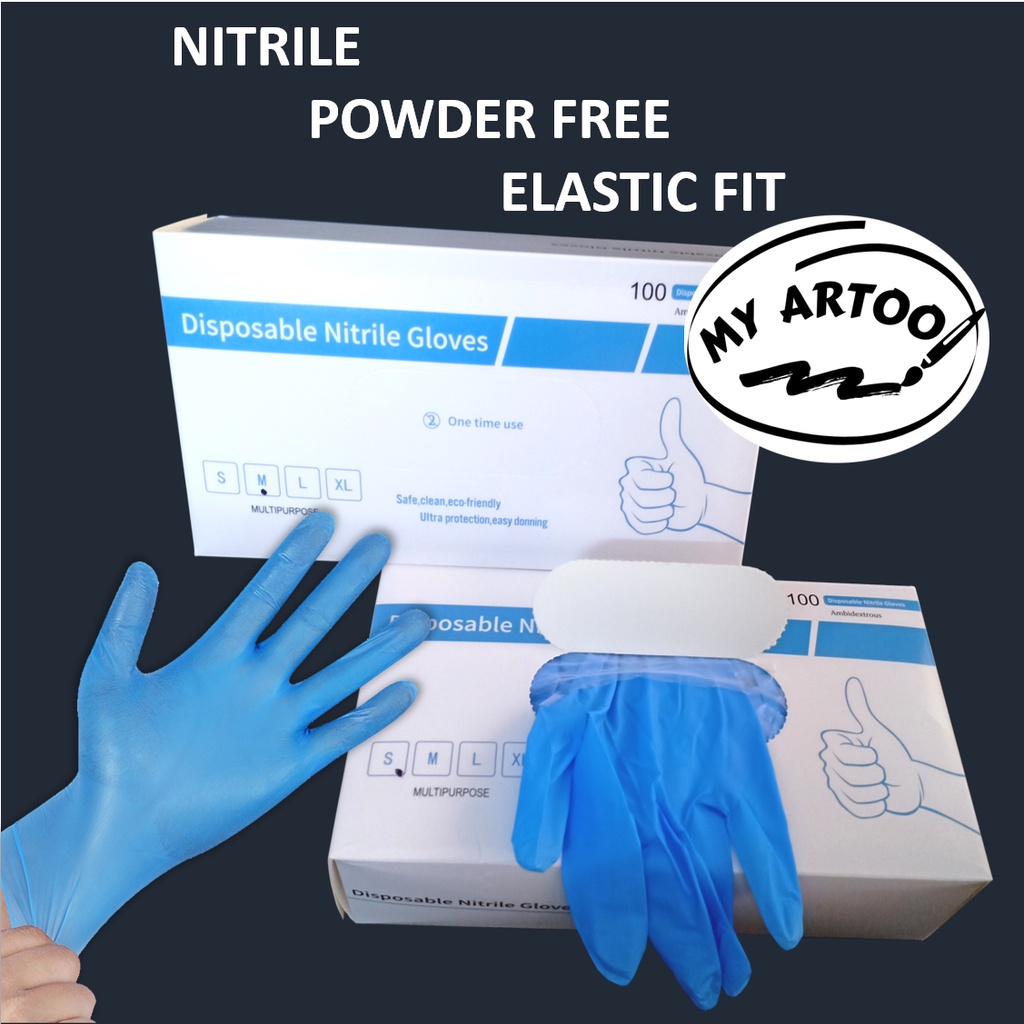 Disposable Nitrile Gloves Powder Free ± 100 PCS / Rubber Glove / Sarung ...