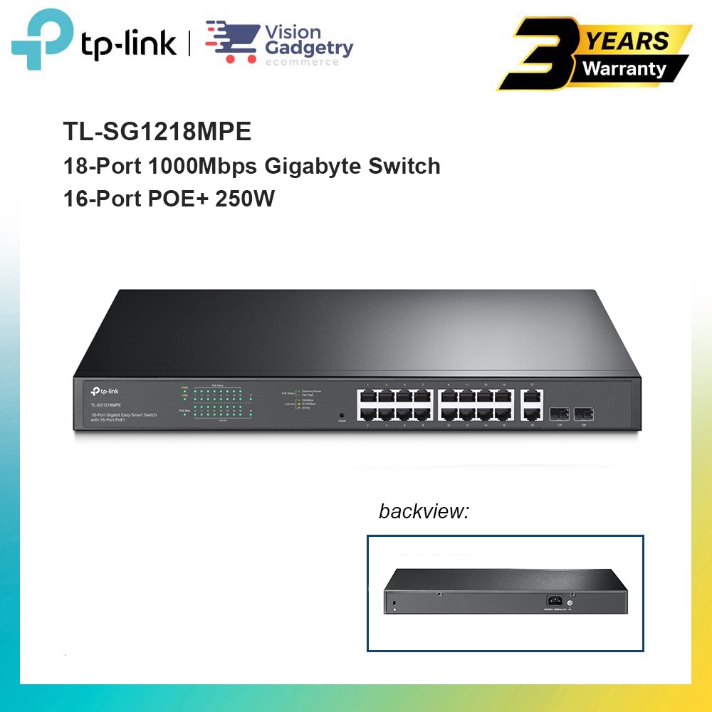 TP-Link TL-SG1218MPE 18 Port Gigabit Easy Smart Switch 16 Port PoE+ PoE ...
