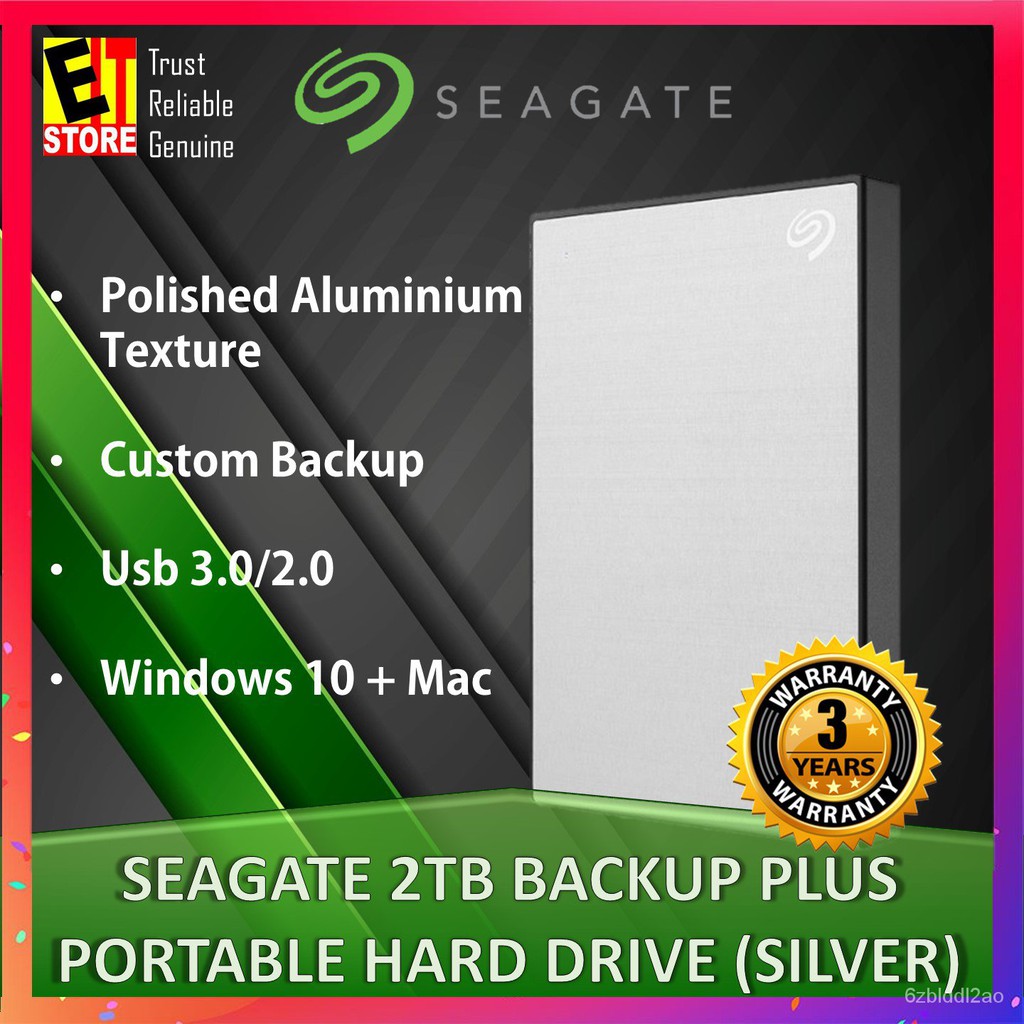 ekQm SEAGATE 2TB BACKUP PLUS PORTABLE HARD DRIVE - NEW DESIGN ALUMINIUM ...