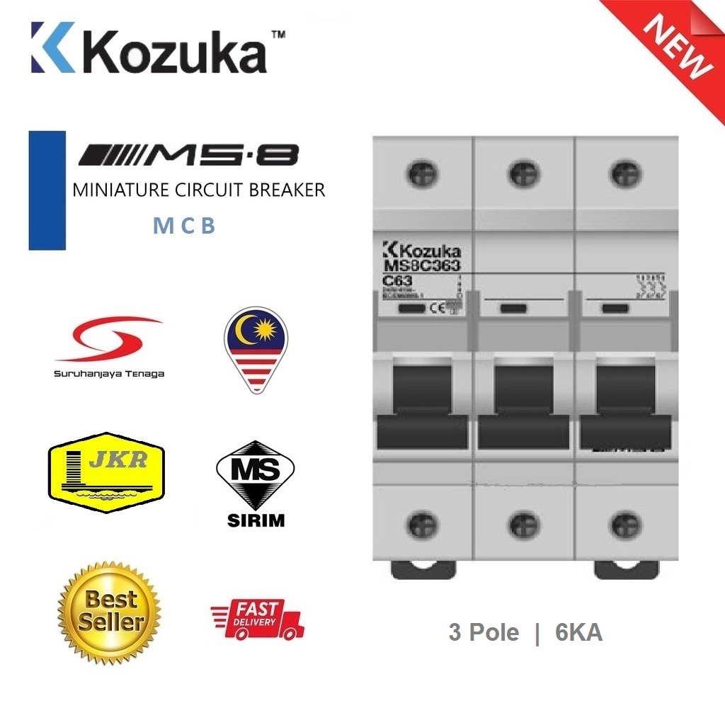 KOZUKA MS8 SERIES MINIATURE CIRCUIT BREAKER ( MCB ) 3P 6KA | SIRIM & JKR APPROVAL | Shopee Malaysia