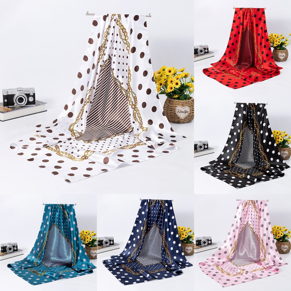 Fashion Tudung Printed Dot Satin Bawal Large Square Scarf Muslim Bawal ...
