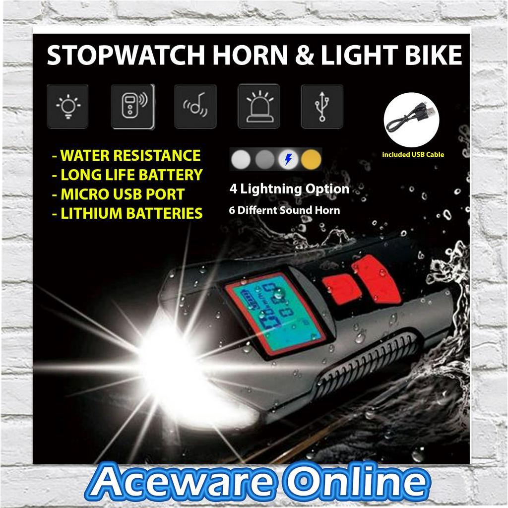 Bike Speedometer & Stopwatch with LED Bicycle Light and Horn,USB ...