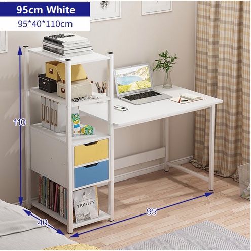 Computer Study Deck Writing Desk Office Table With Book Shelf 3 Tiers ...