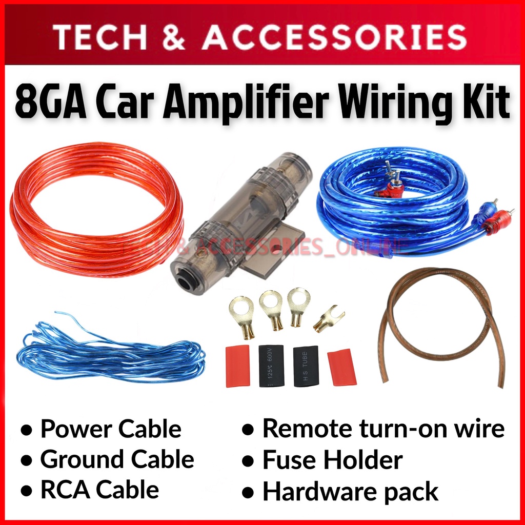 8GA Car Amplifier Wiring Kit Full Complete Set With Fuse Holder wire ...