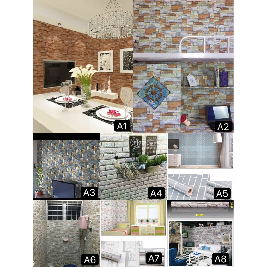 BATU 2D WALLPAPER Self Adhesive PVC Sticker WATER PROOF BRICK | Shopee ...