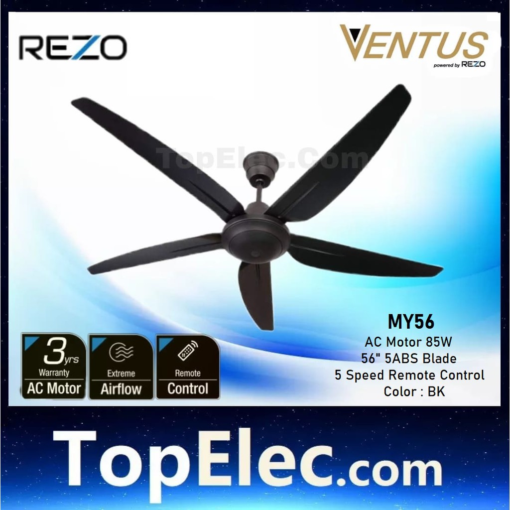 Rezo Ventus MY56 Remote Ceiling Fan [READY STOCK] 5 Blades 56"5B Speed ...