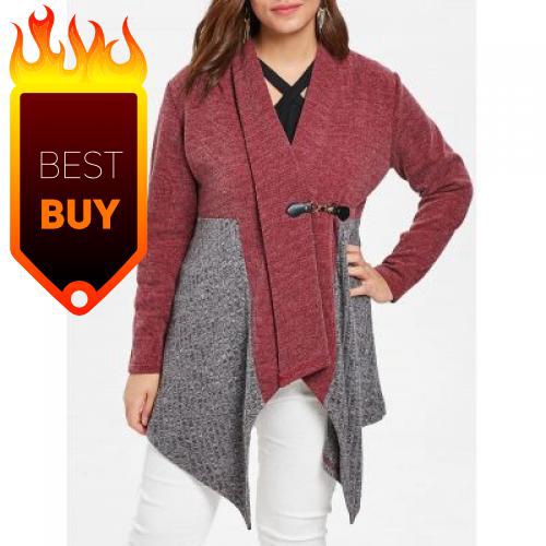 Plus Size Shawl Collar Spliced Cardigan (RED WINE) | Shopee Malaysia