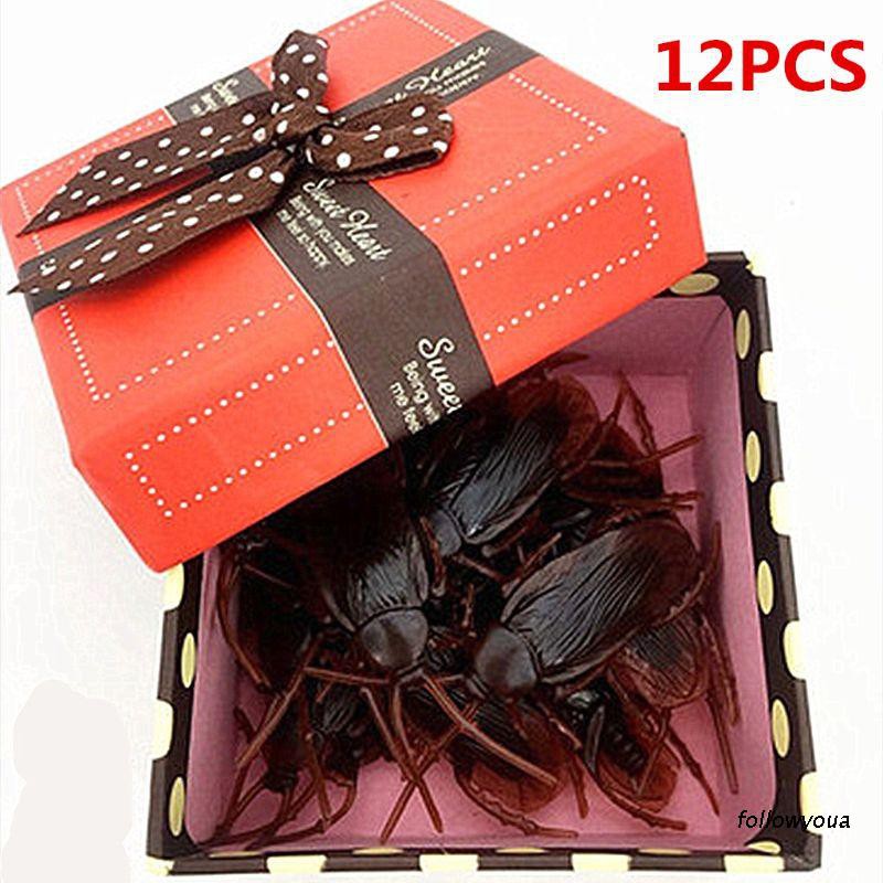 12Pcs Lifelike Cockroaches Toy Halloween Gadget Gags Practical Jokes ...