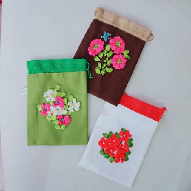 Ani Manik full DIY kit pack for Ribbon Hand Stitch Pouch Bag / Mini ...