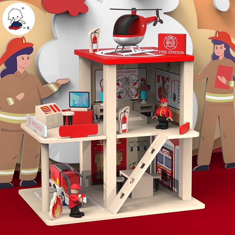 Wooden house Police station Fire Station kids pretend play early ...