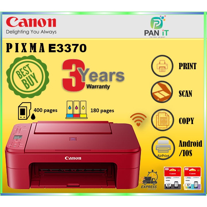 Canon Pixma E3370 Wireless Printer-Black/Red (Print,Scan,Copy,WiFi) | Shopee Malaysia