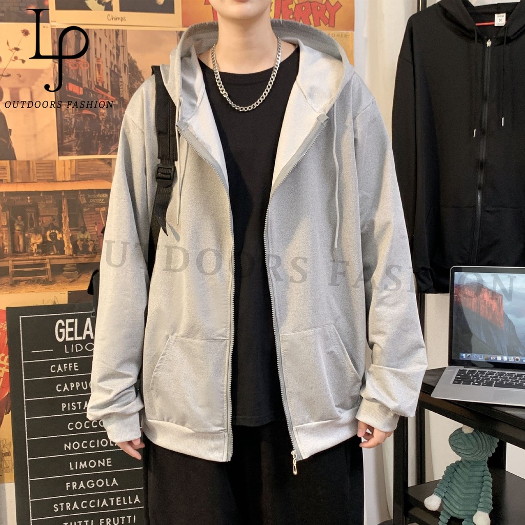 LJ- Men Jacket Fashion Man Woman Motor Plain Jacket Hooded Zip Long ...