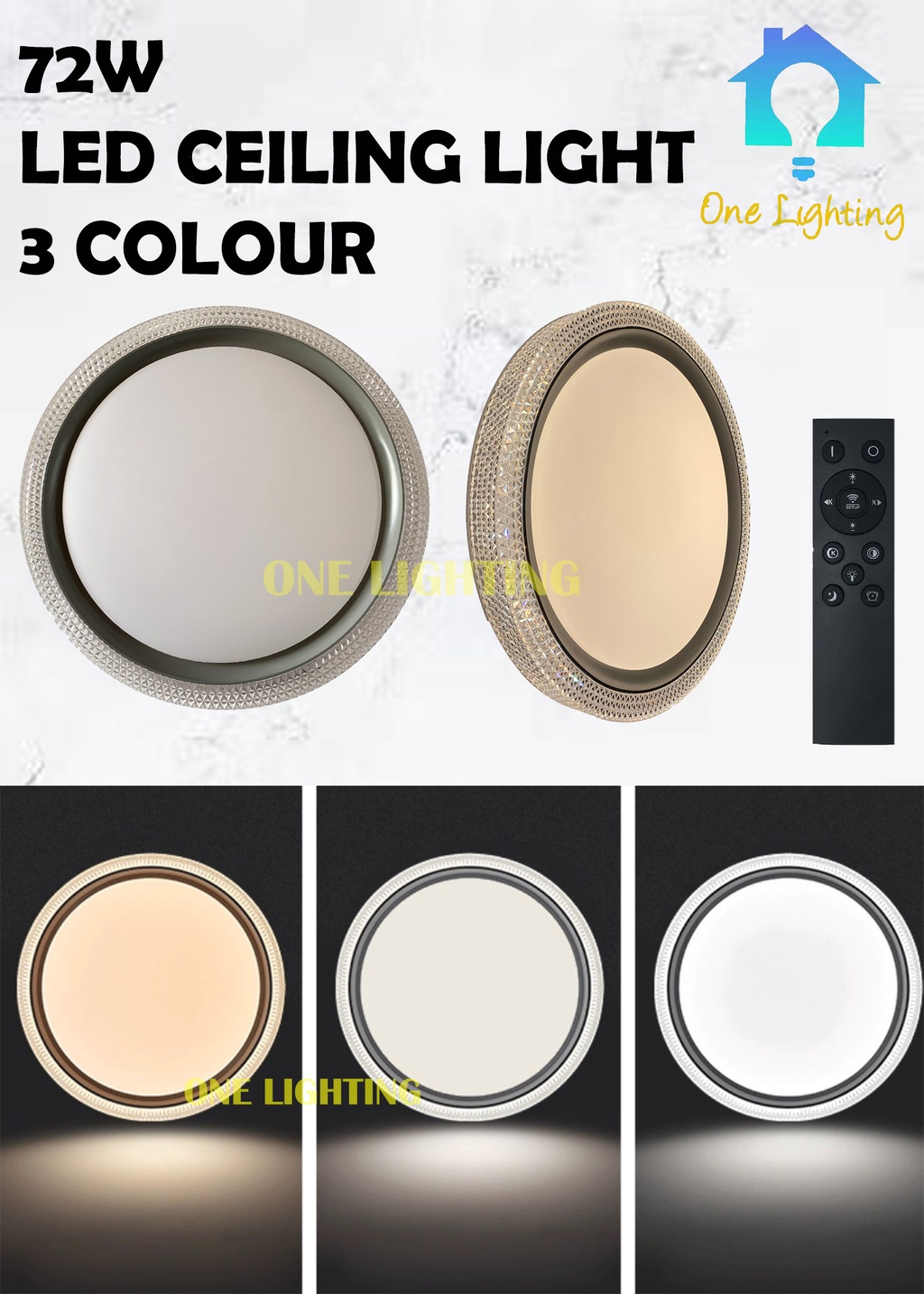 LED Ceiling Light With Remote Control 50cm 72W 3 Colours Dimmable LED ...