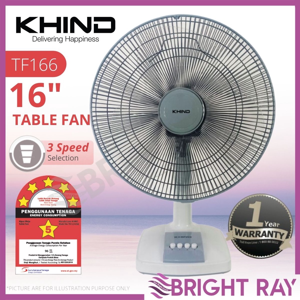 KHIND 16 Inch Table Fan TF166 Kipas Meja 3 Speed Strong Wind Kipas Mudah Alih Adjustable Tilt ...
