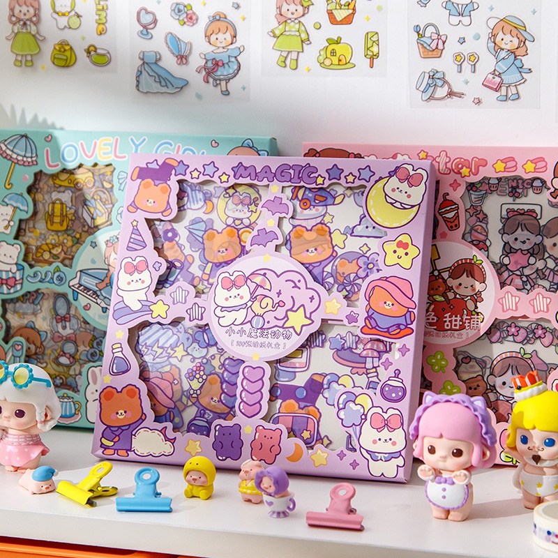100 Sheets Cartoon Girl Series PET Boxed Sticker Waterproof Deco ...