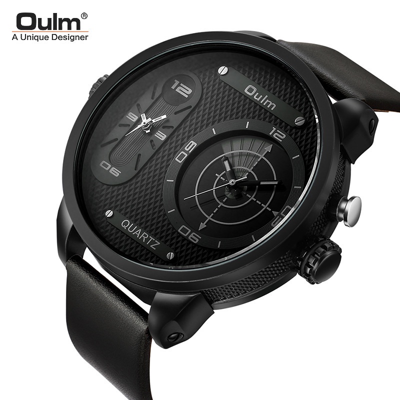 Oulm new fashion men's watch quartz men's watch double time zone large ...