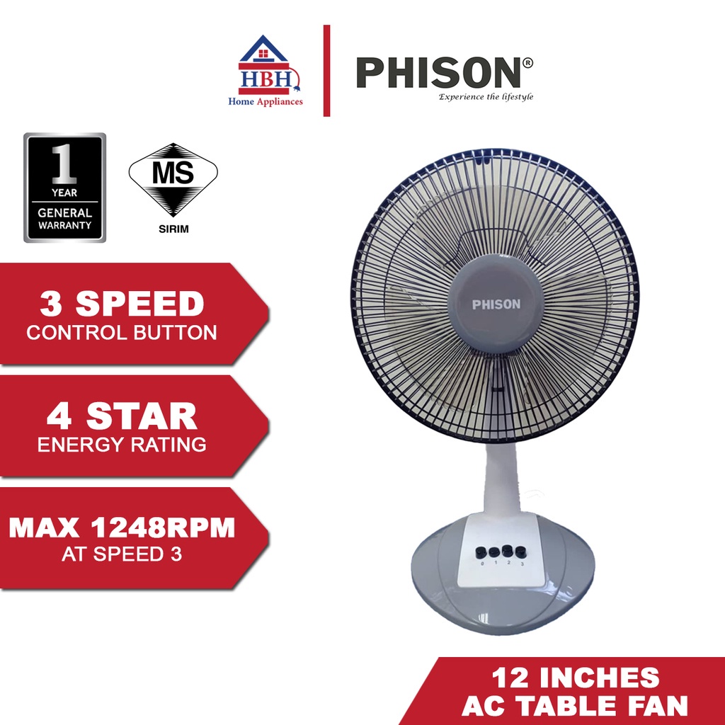 Phison PTF-4120 12'' 35W 3 Speed AC Motor SIRIM Approved Table Fan ...