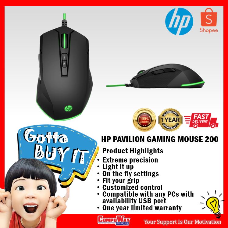 HP PAVILLION 200 GAMING MOUSE | Shopee Malaysia