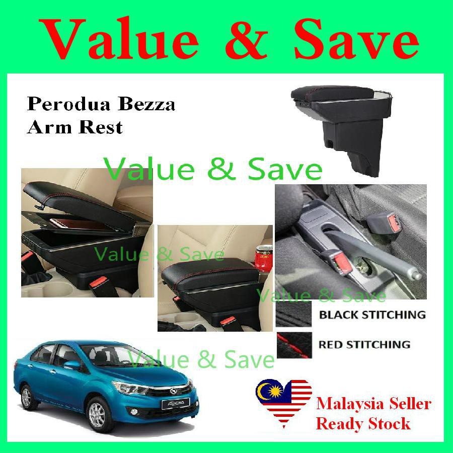 Perodua Bezza Arm Rest Armrest 2 Layer W/Cup Holder (RED / BLACK STITCH ...