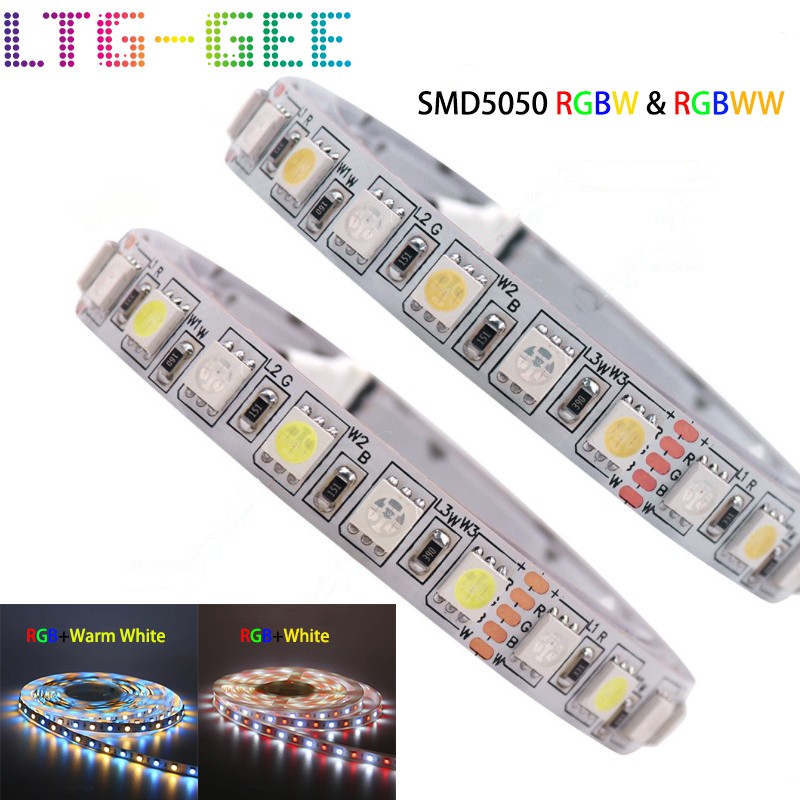 DC12V 5m 5050 LED Strip Waterproof RGB RGBW Flexible LED Light RGB+White / Warm White 60LEDs/M ...