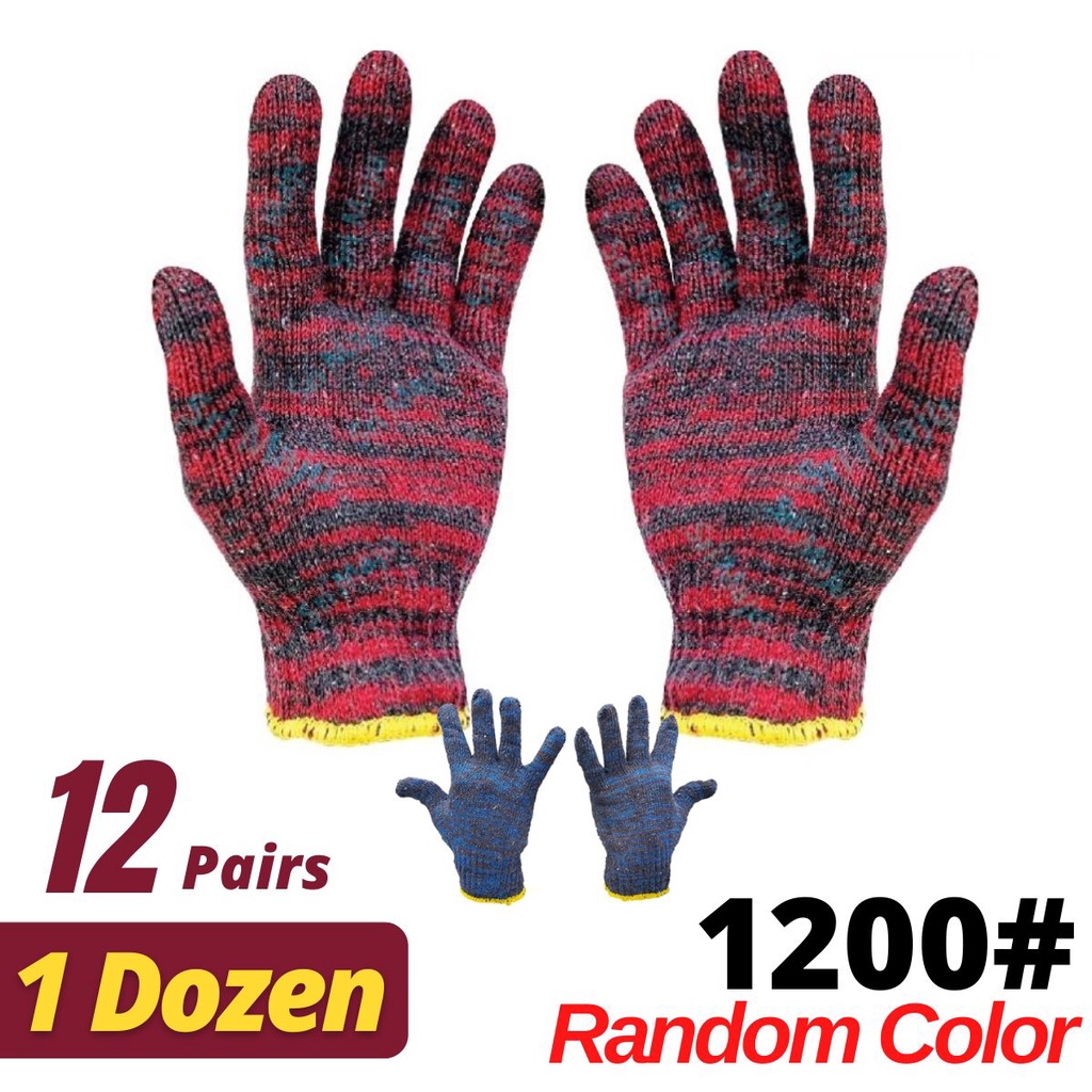 12 Pairs / 1 Dozen Cotton Glove Knitted Thick Hand Gloves Sarung Tangan ...