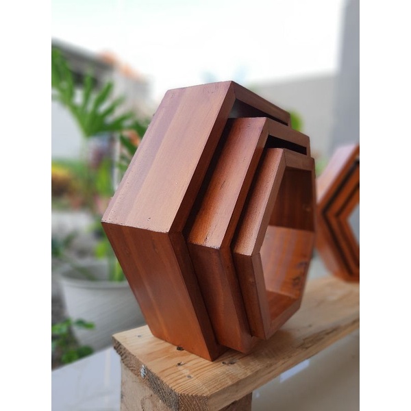 KAYU HIASAN DINDING Premium Hexagonal Wall Shelf Aesthetic Shelf ...