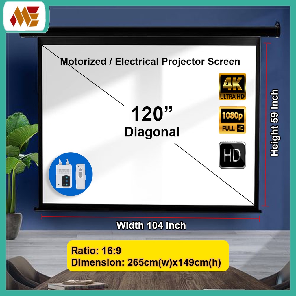 120" / 120 inch 16:9 Motorized Screen / Electric Projector Screen with ...