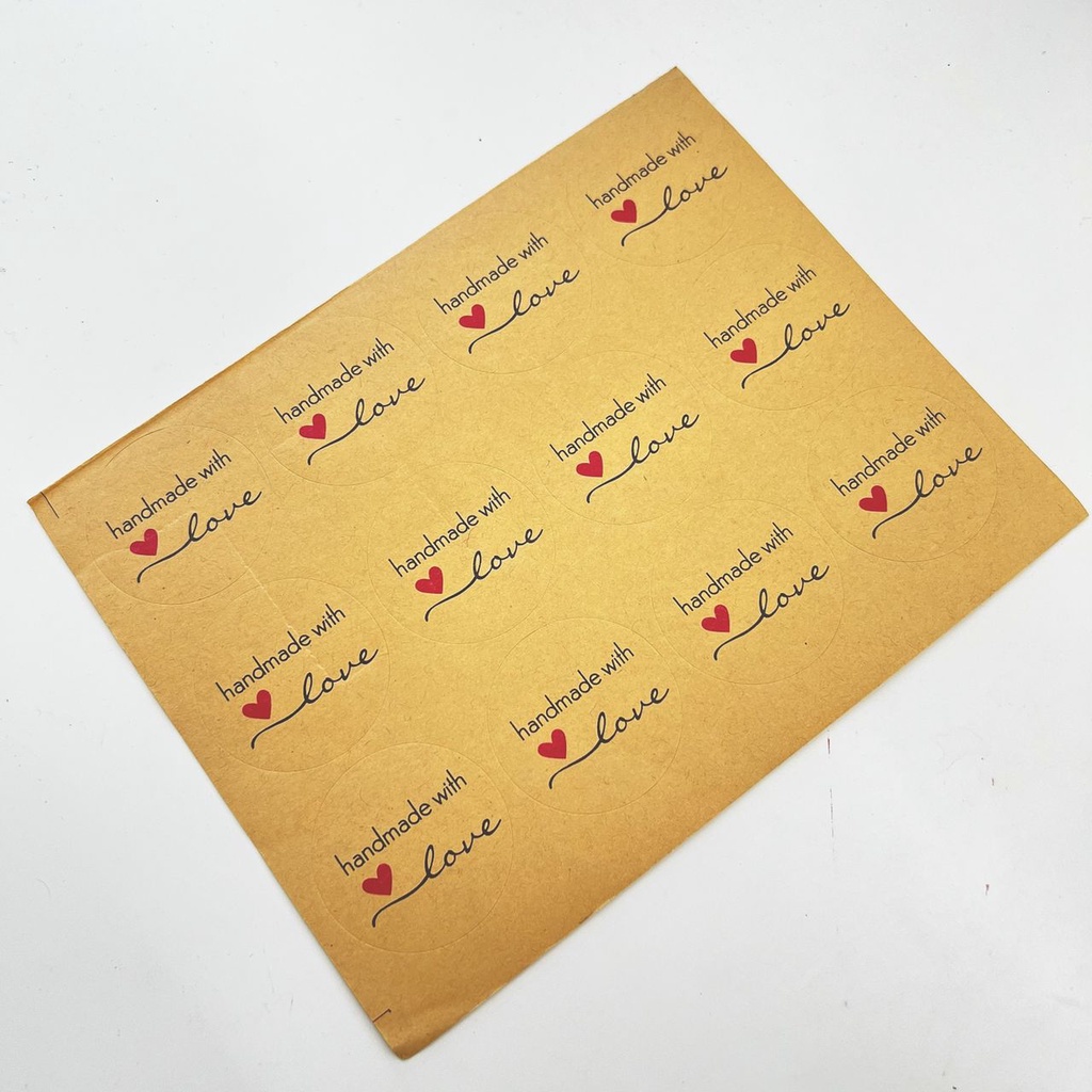 [1SHEET x 12PCS] HANDMADE WITH LOVE WORDING LABELLING STICKER BROWN ...