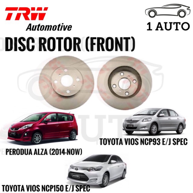 TRW FRONT DISC ROTOR for ALZA 2014-2018, VIOS NCP93 NCP150 J/E spec ...