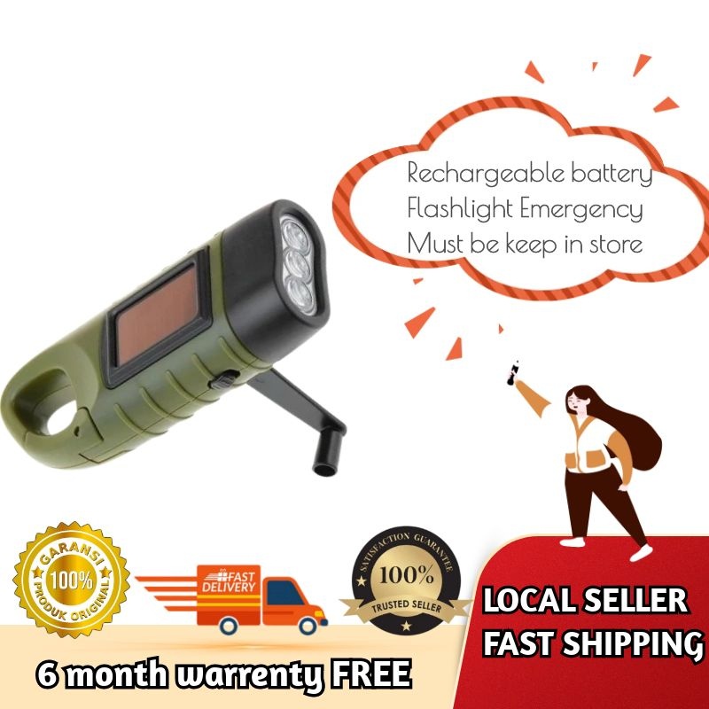🔥READY STOCK IN MALAYSIA🔥Dynamo Solar Flashlight Emergency Hand Crank ...