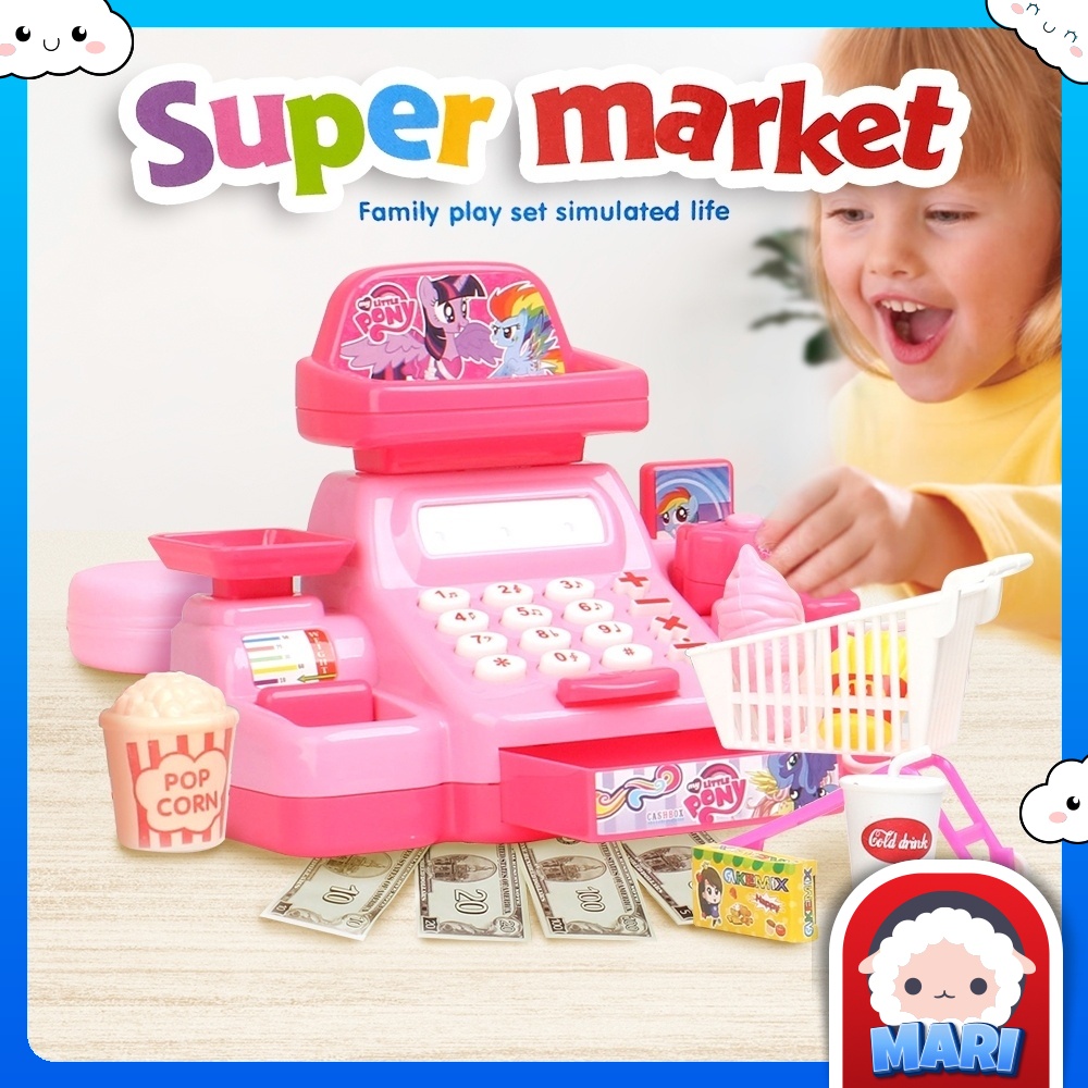 [Light & Sound] Pink Cute Cash Register Cashier Toy Shopping Grocery ...
