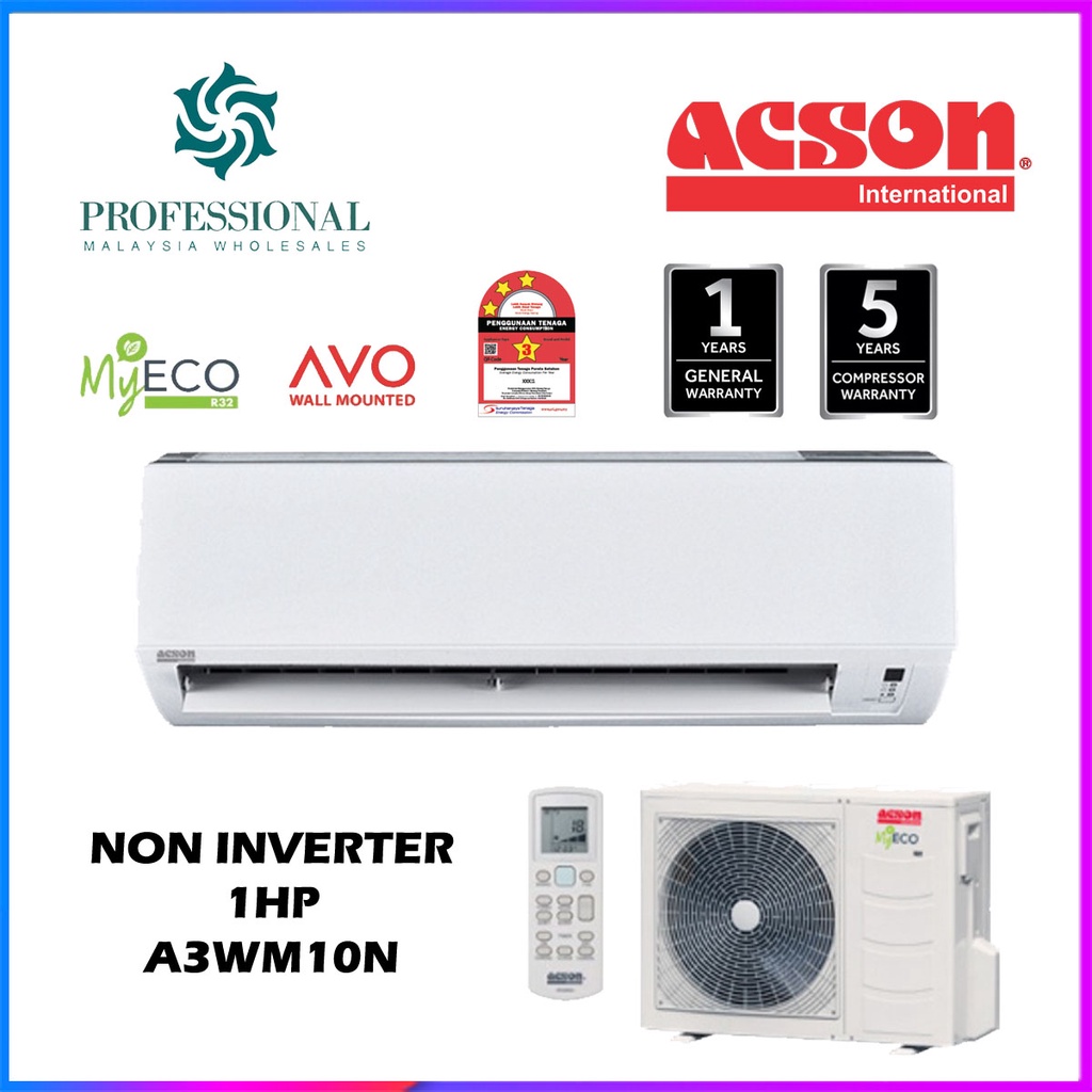 ACSON 1.0/1.5/2.0/2.5 HP Non-Inverter Air Conditioner R32 AVO Series ...