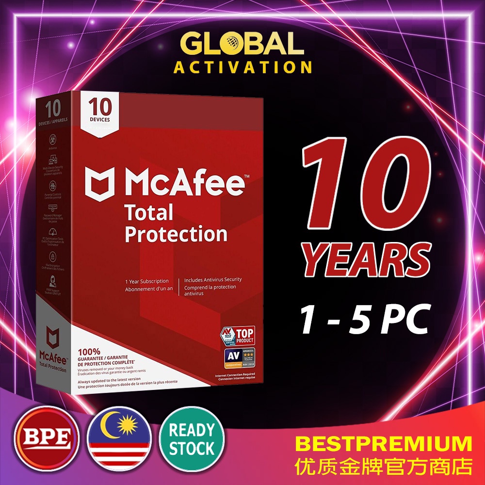 McAfee Total Protection 2021 10 Years 5 Devices Original Antivirus ...