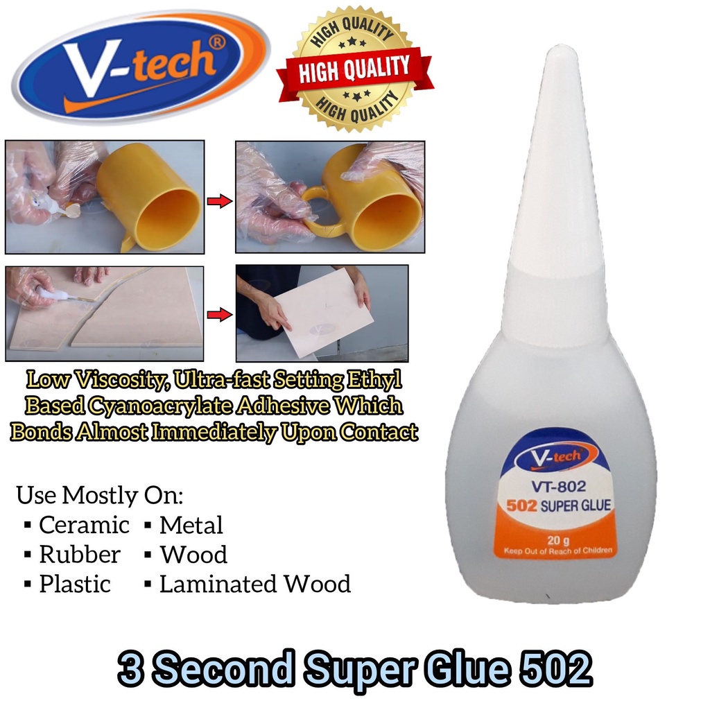 Vtech 3second Super Glue 502 For Various Material, Glass, Plastic, Tiny ...