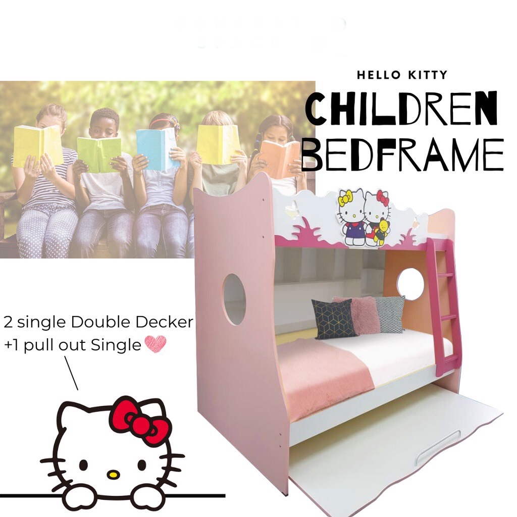 ⭐ Free Installation ⭐Hello Kitty & Sport Car 2 single bed and 1 single ...