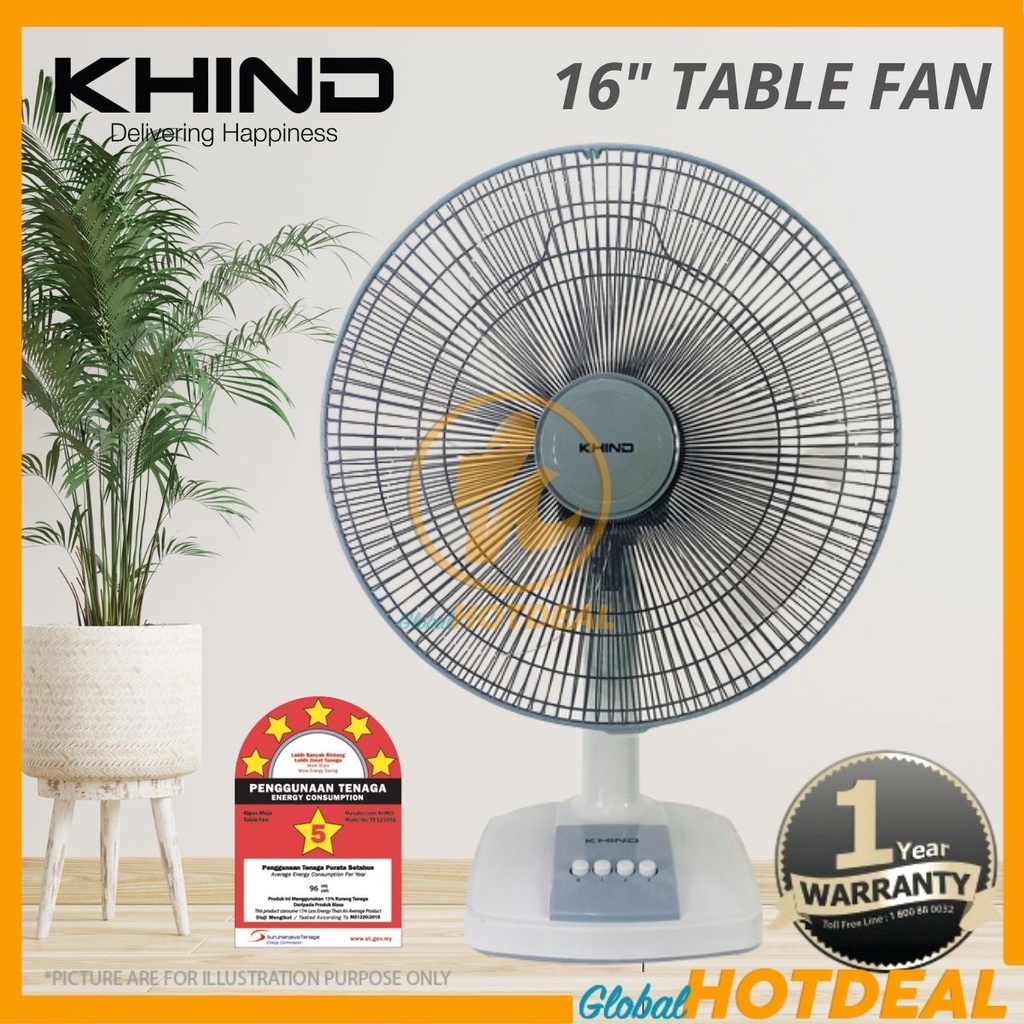 KHIND 16 Inch Table Fan TF166 Kipas Meja 3 Speed Strong Wind Energy ...