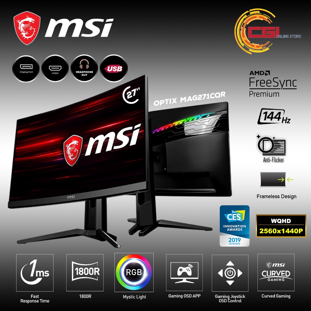 MSI Optix Curved Gaming Monitor 144HZ 1MS WQHD (27”) VA MAG271CQR ...