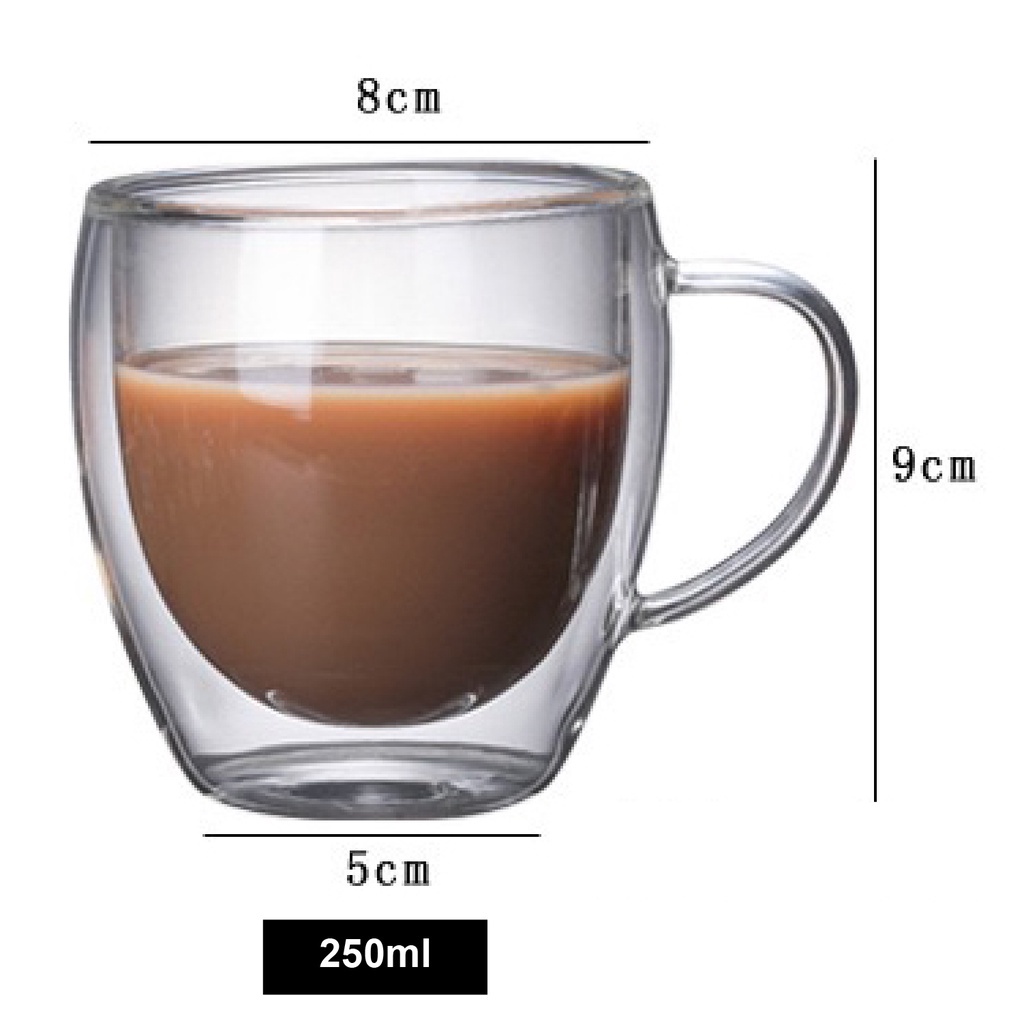 (Ready Stock)Coffee Espresso Tea Double Wall Borosilicate Glass Cup Mug Handle 80ml 150ml 250ml ...