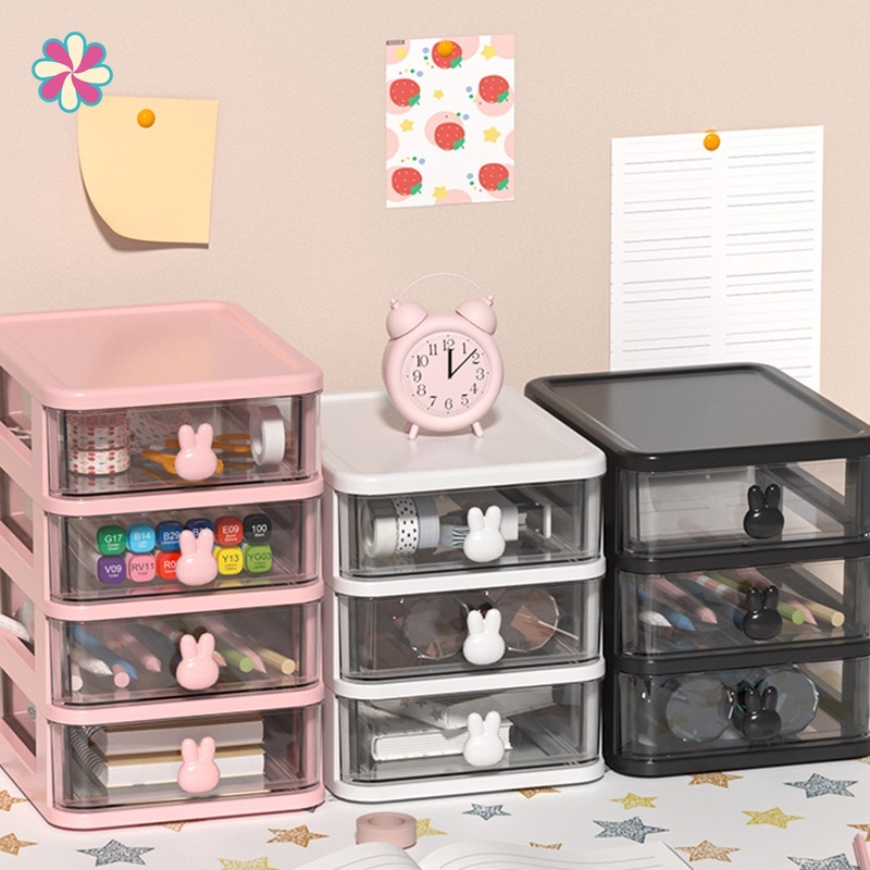 Cute transparent cosmetic jewelry storage cabinet office desk drawer ...