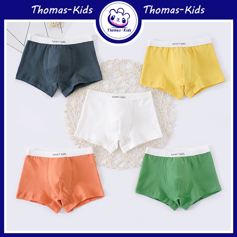 [THOMAS KIDS] Boys Boxer Underwear 3-12 Yrs 5 Pcs/Box Fashion Simple ...