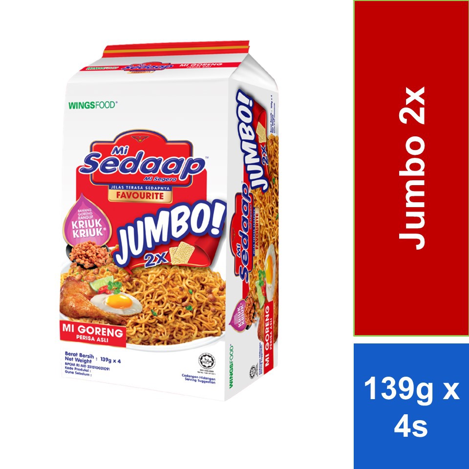 Mi Sedaap Goreng Asli Jumbo 139g x 4 | Shopee Malaysia