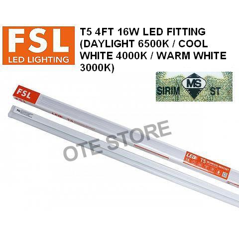 FSL T5 4FT 16W LED FITTING SET WITH BRACKET (SIRIM) (DAYLIGHT / COOL WHITE /WARM WHITE) | Shopee ...