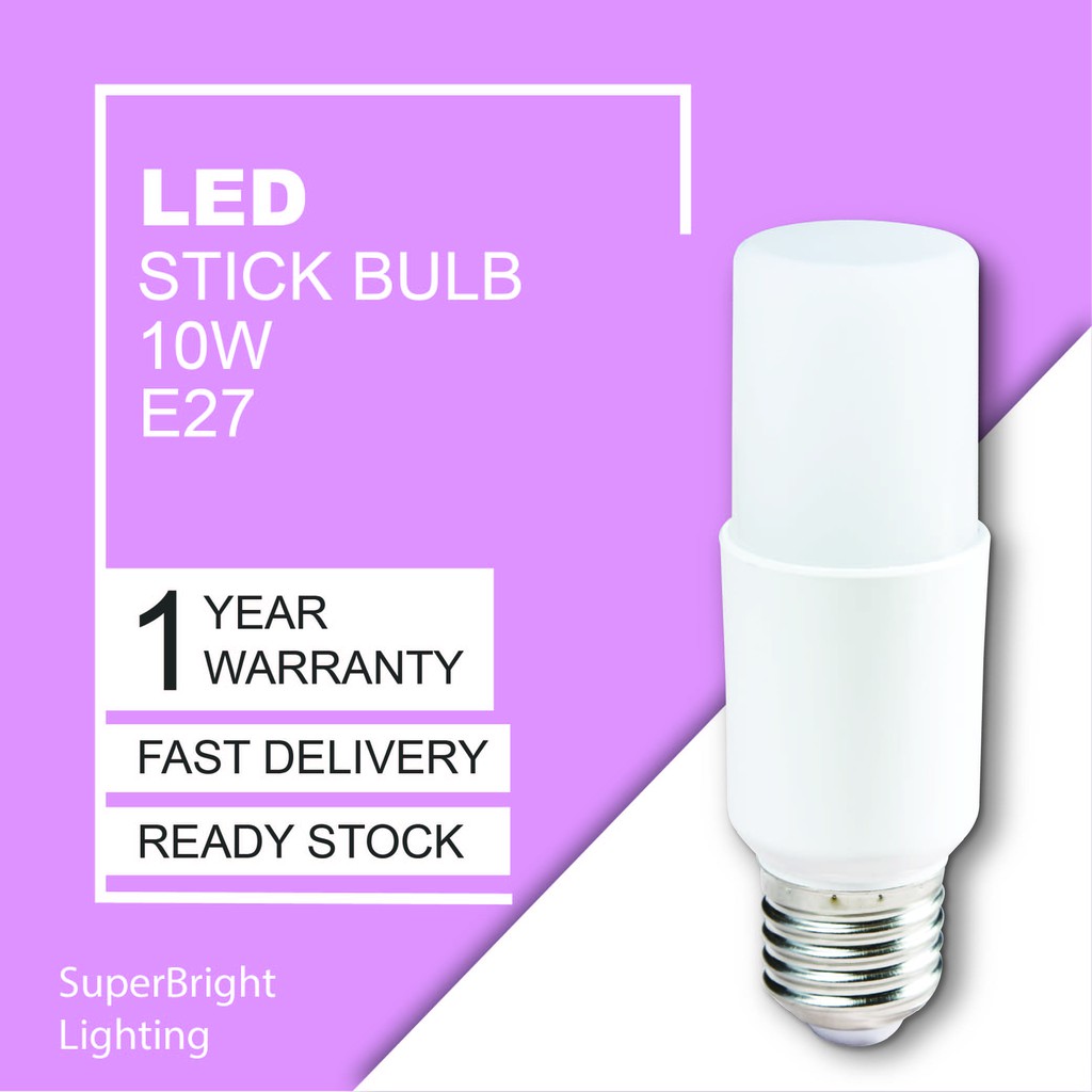 【SUPERBRIGHT】[READY STOCK] LED Stick Bulb 10W E27 [Super Daylight, Warm ...