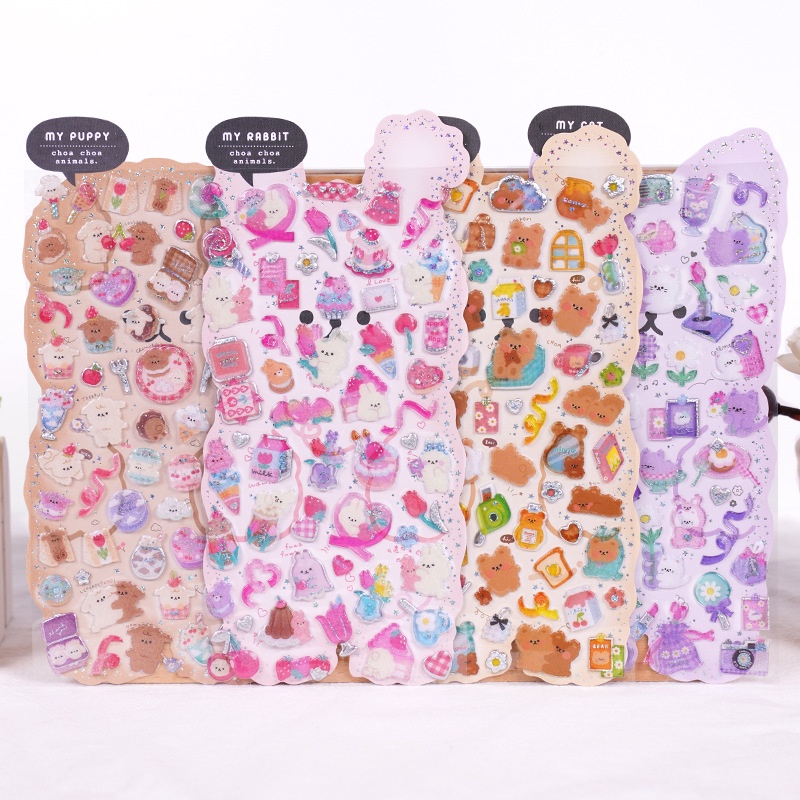Kawaii Glittering Puppy Rabbit Bear Cat 3D Stickers Scrapbooking Diy ...
