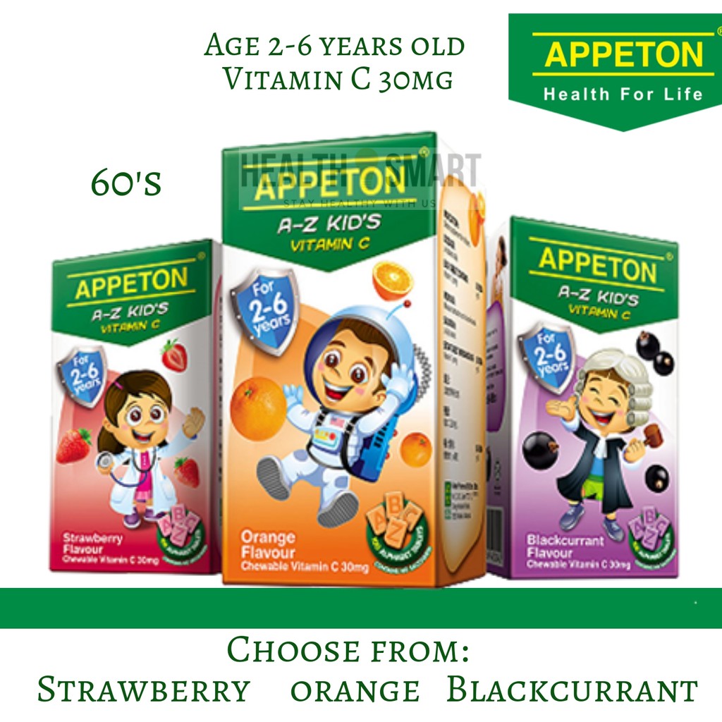 Appeton A-Z Vitamin C For 2-6 Years Tablet / Appeton Strawberry ...