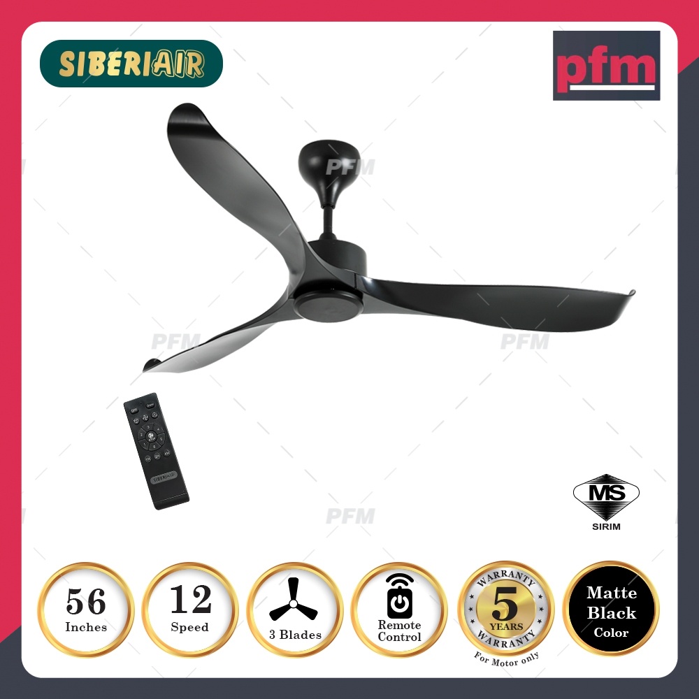 SIBERIAIR SI19 56" DC MOTOR CEILING FAN LED DARK WOOD / MATTE BLACK ...